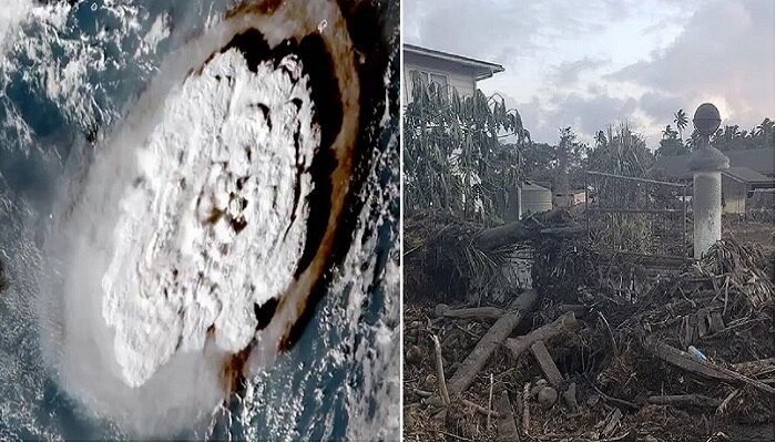 Tsunami hits Tonga due to Volcanic Eruption from underwater Hunga Tonga ...