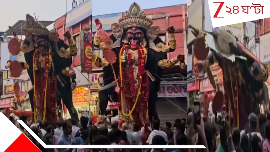 ভয়ংকর অঘটন! বিসর্জনের আগেই সটান পড়ে গেল সুবিশাল ‘বেচাকালী’-র প্রতিমা ...